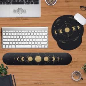 Celestial Mousepad, Moon Phases Mouse Pad, Black and Gold Lunar Cycle ...
