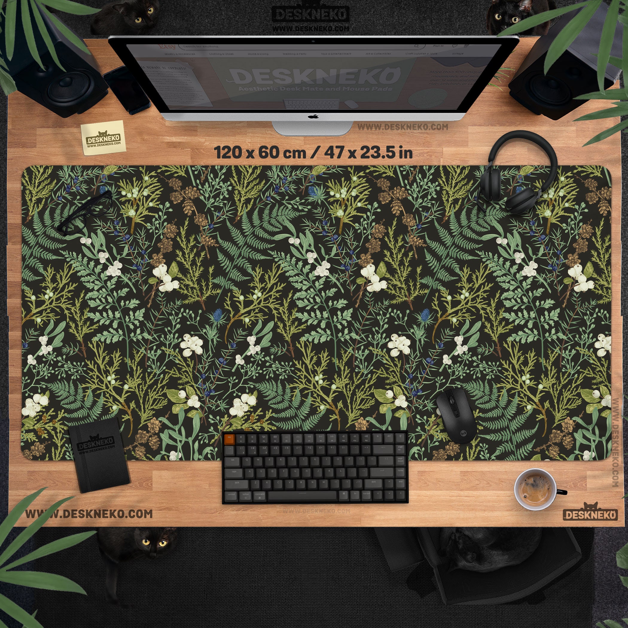 Botanical Desk Mat, Dark Green Mouse Pad, Forest Mousepad Large ...