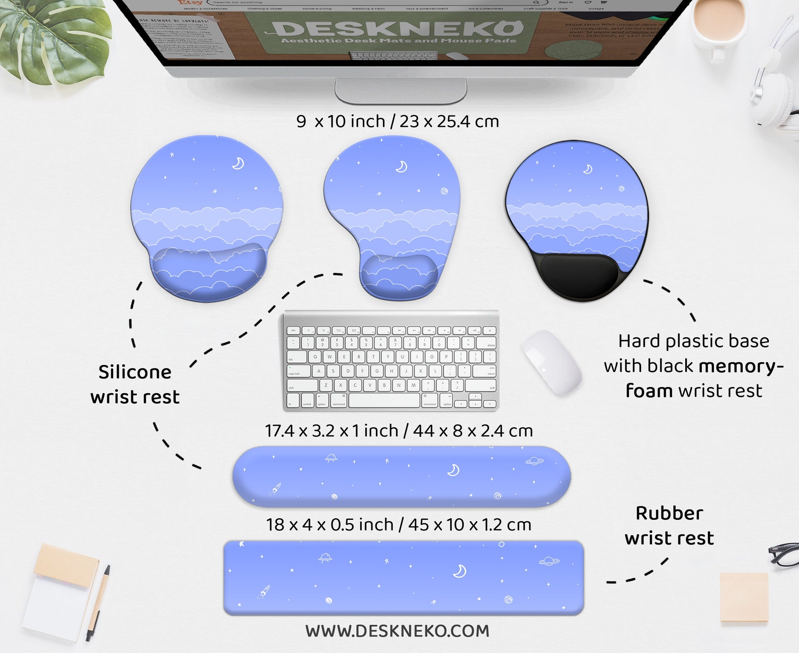 Blue Desk Mat Kawaii Cute Mouse Pad Aesthetic Light Blue - Etsy