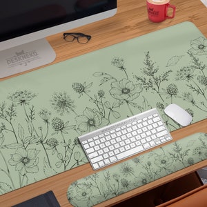 Sage Green Desk Mat, Floral Mousepad Large, Minimalist Boho Deskmat ...
