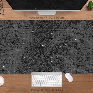 Topographic Desk Mat Black, Large Cartography Contour Mousepad Map, Xxl ...