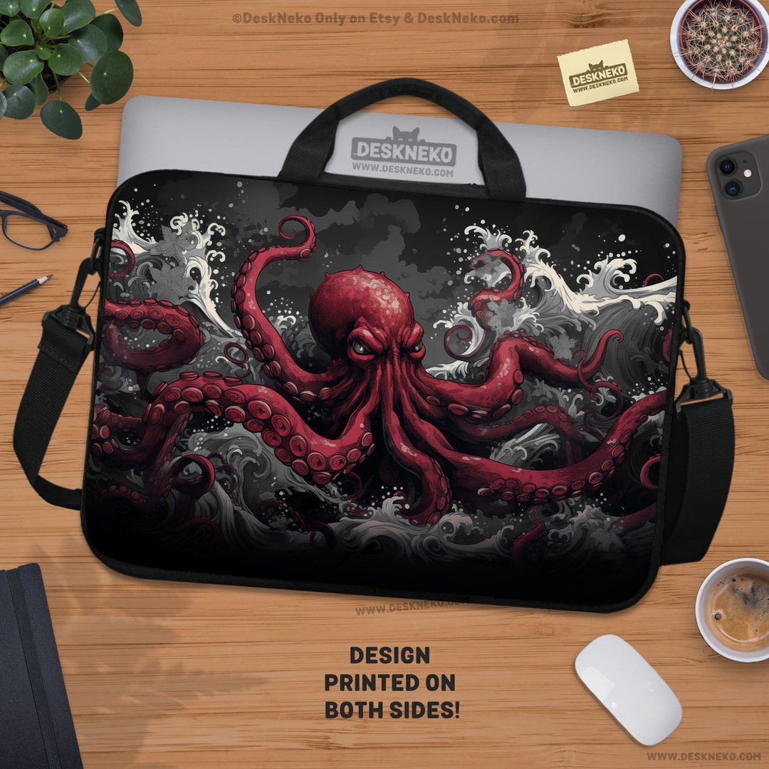 Octopus Laptop Sleeve, Computer Bag for Men, Kraken Ocean Mtg, Japanese ...