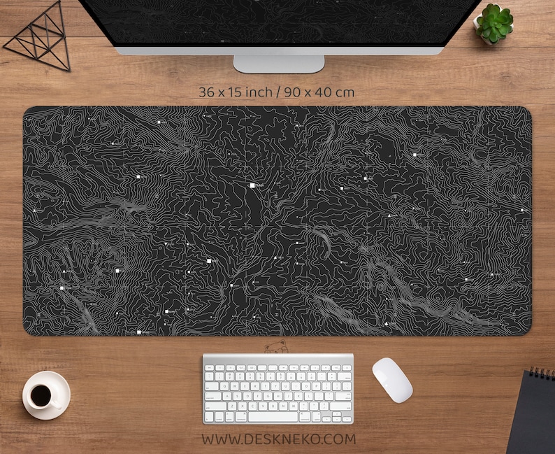 Topographic Desk Mat Black Large Cartography Contour Mousepad - Etsy