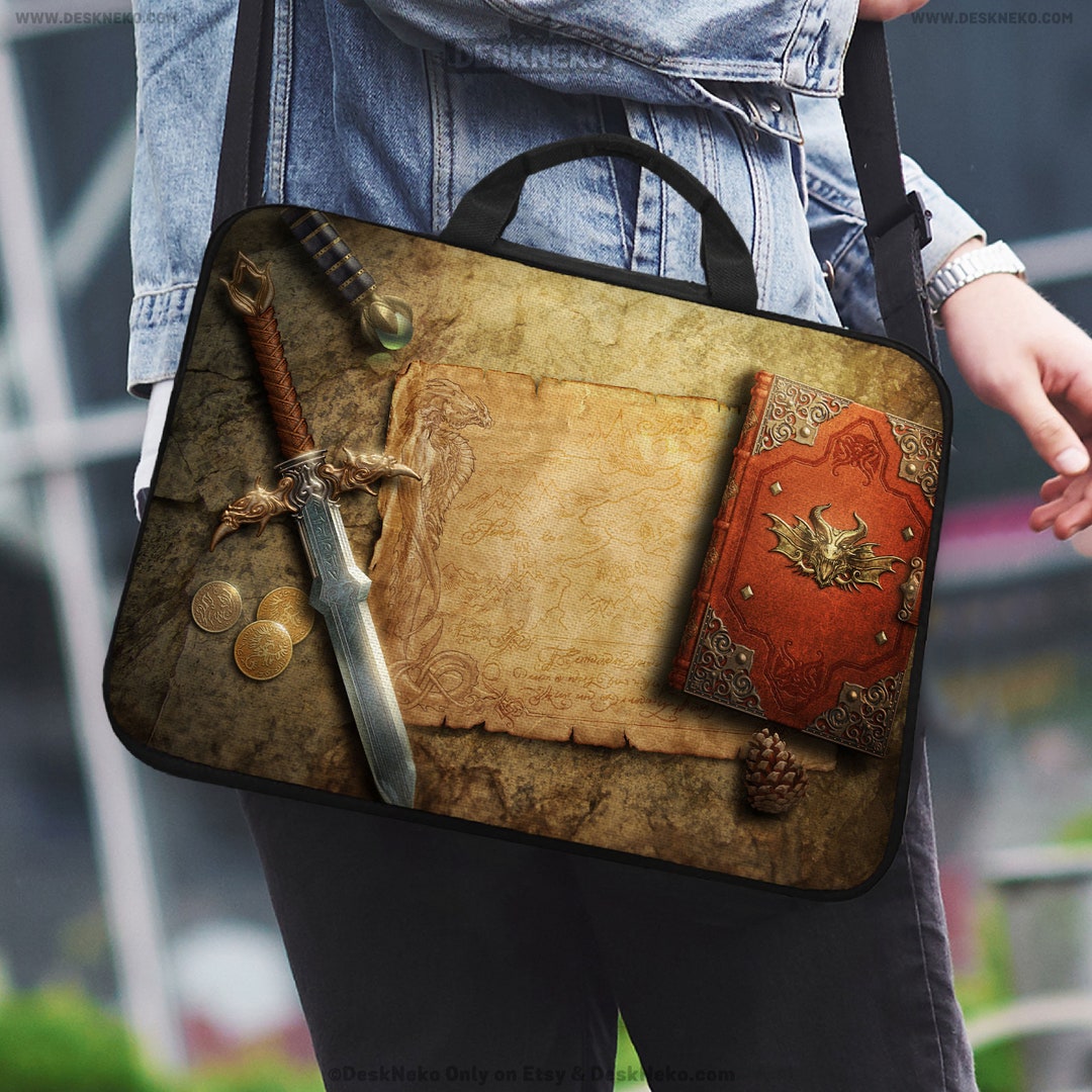 Medieval Laptop Sleeve, Computer Bag for Men, Black and White Anime ...