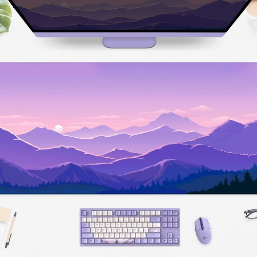 Purple Deskmat Kawaii Mousepad Cute Cats Large Gaming Mouse - Etsy