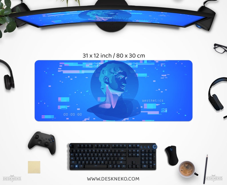 Aesthetic Desk Mat Blue Y2K Vaporwave Mousepad Large Nerdy - Etsy