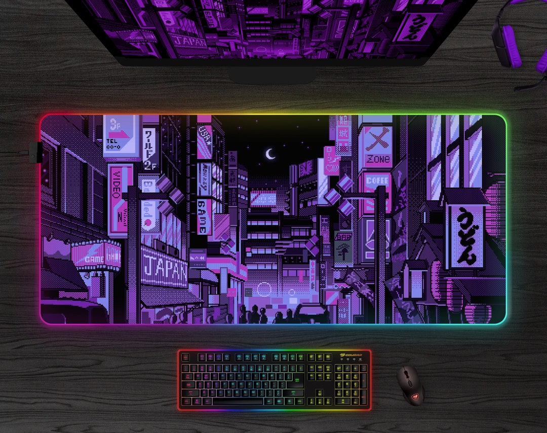 Neon Tokyo Desk Mat RGB, LED Gaming Mousepad With Adjustable Lights ...