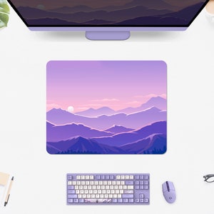 Purple Desk Mat Nature Mousepad, Pastel Lilac Mountains, Cute Japanese ...