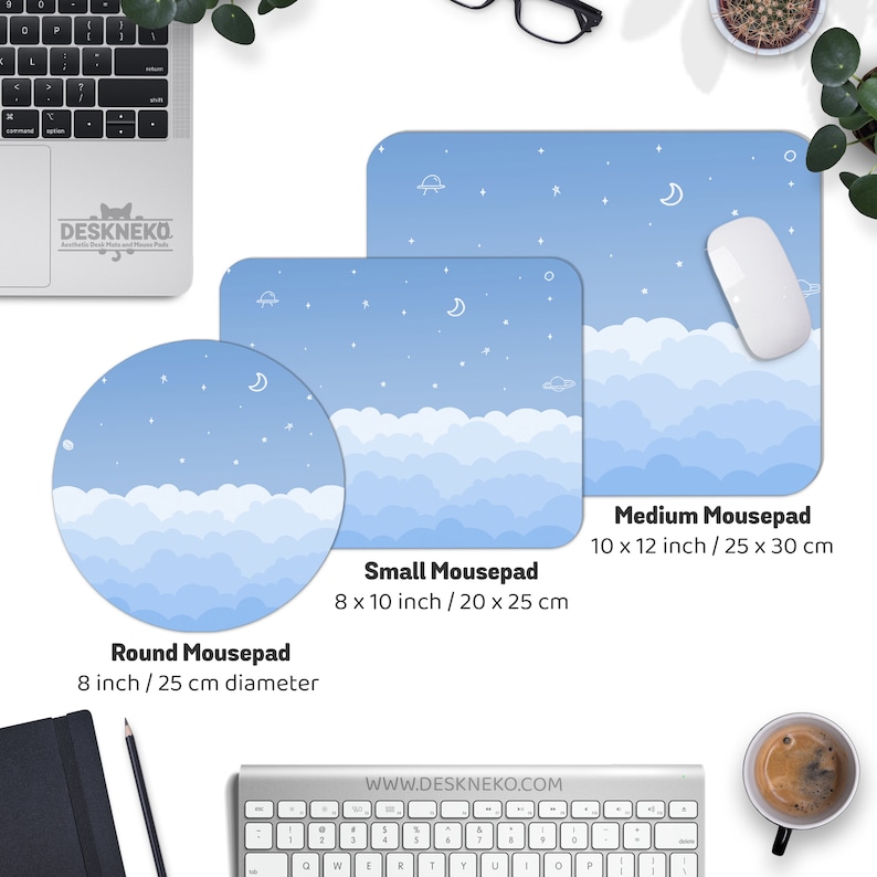 Light Blue Desk Mat, Cute Mousepad Large, Kawaii Anime Aesthetic Clouds ...