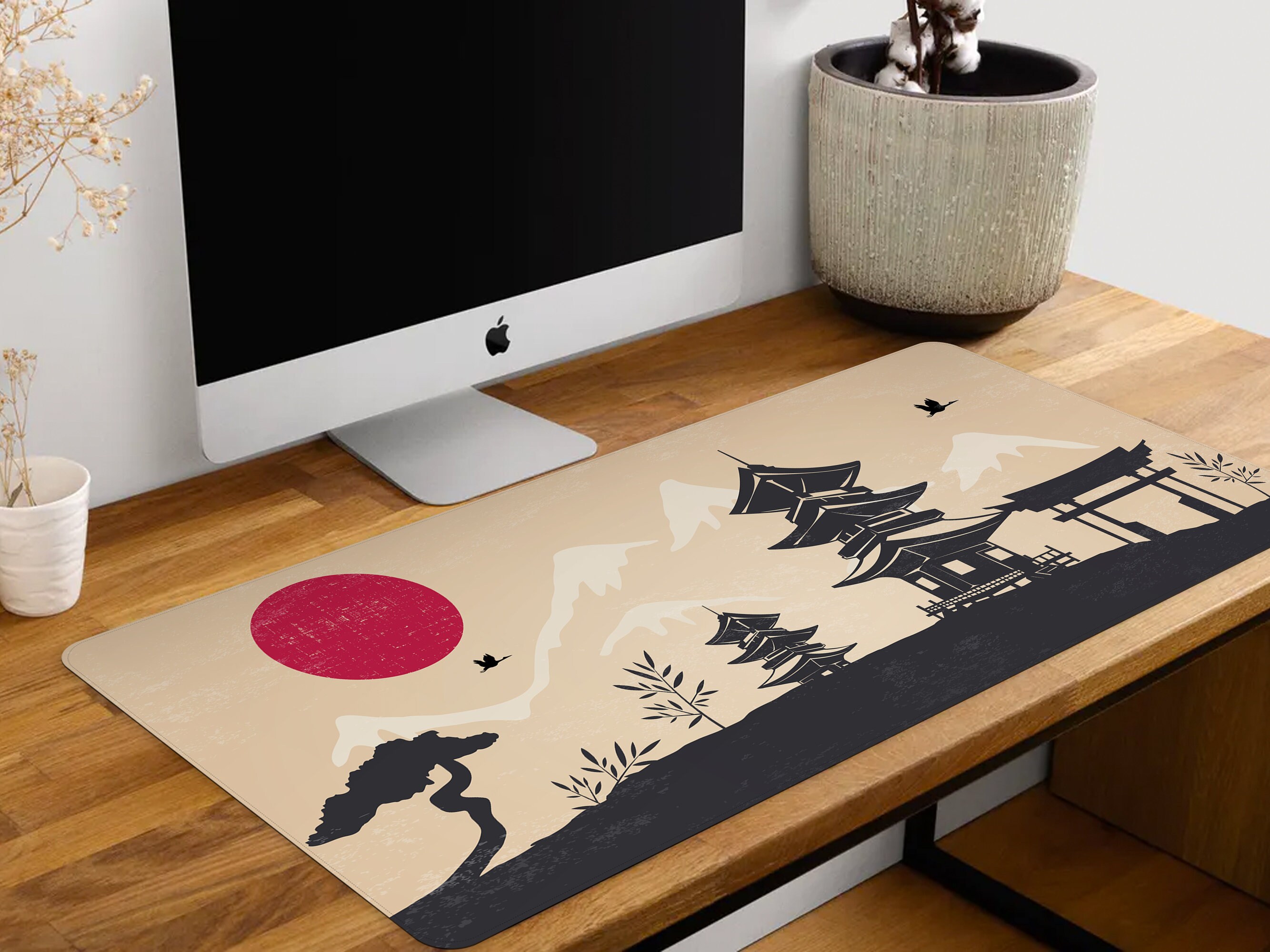 Japanese Desk Mat, Japan Mousepad Xl, Mount Fuji and Sakura Tree, Tokyo ...
