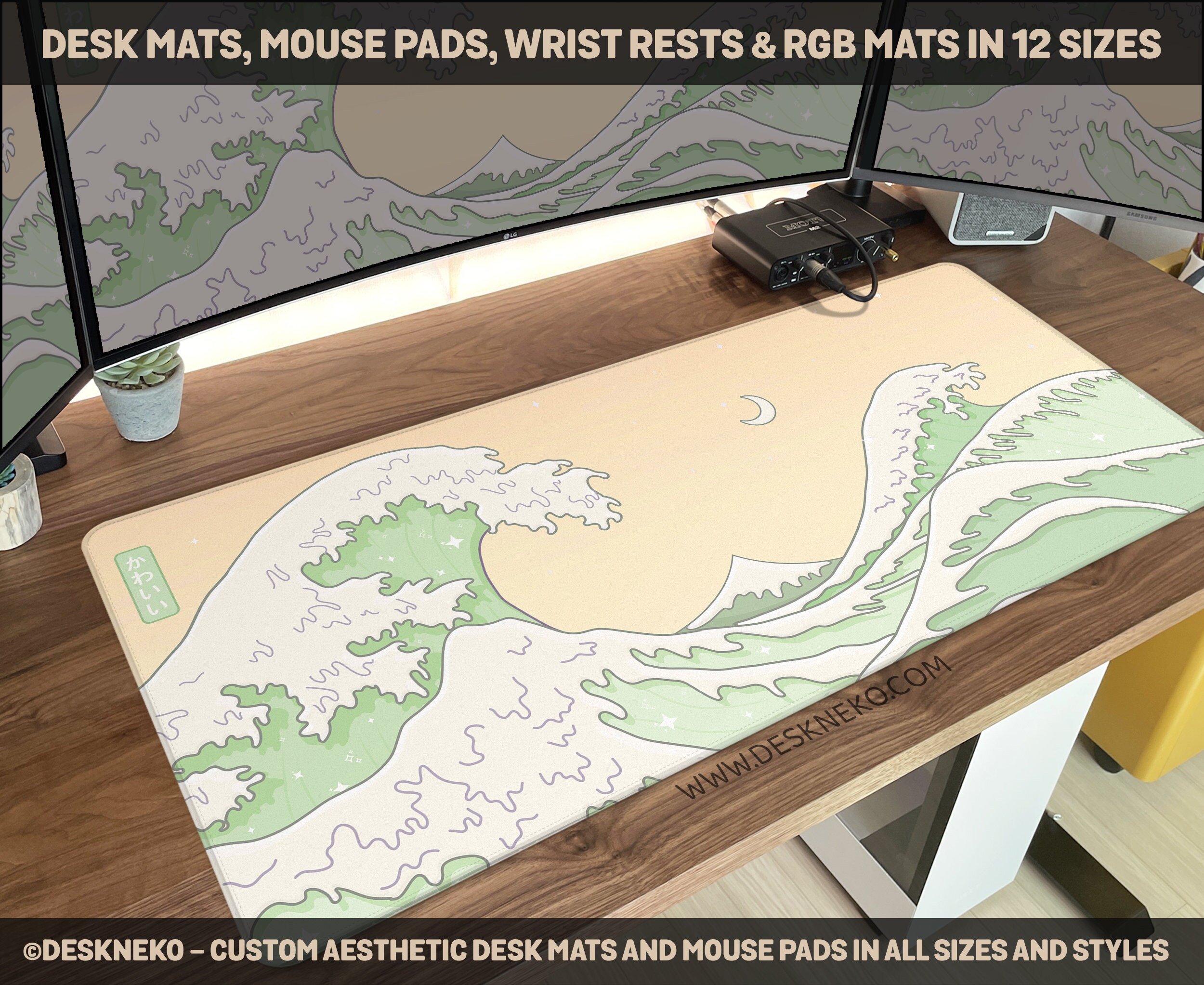 Matcha Desk Mat Great Wave Japanese Mousepad Kawaii Ocean - Etsy Canada