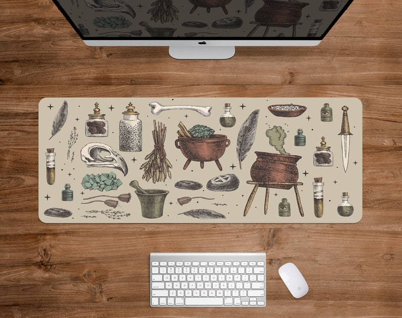 Witchy Desk Mat Xxl, Wicca Mousepad Herbology, Cute Witch Aesthetics ...