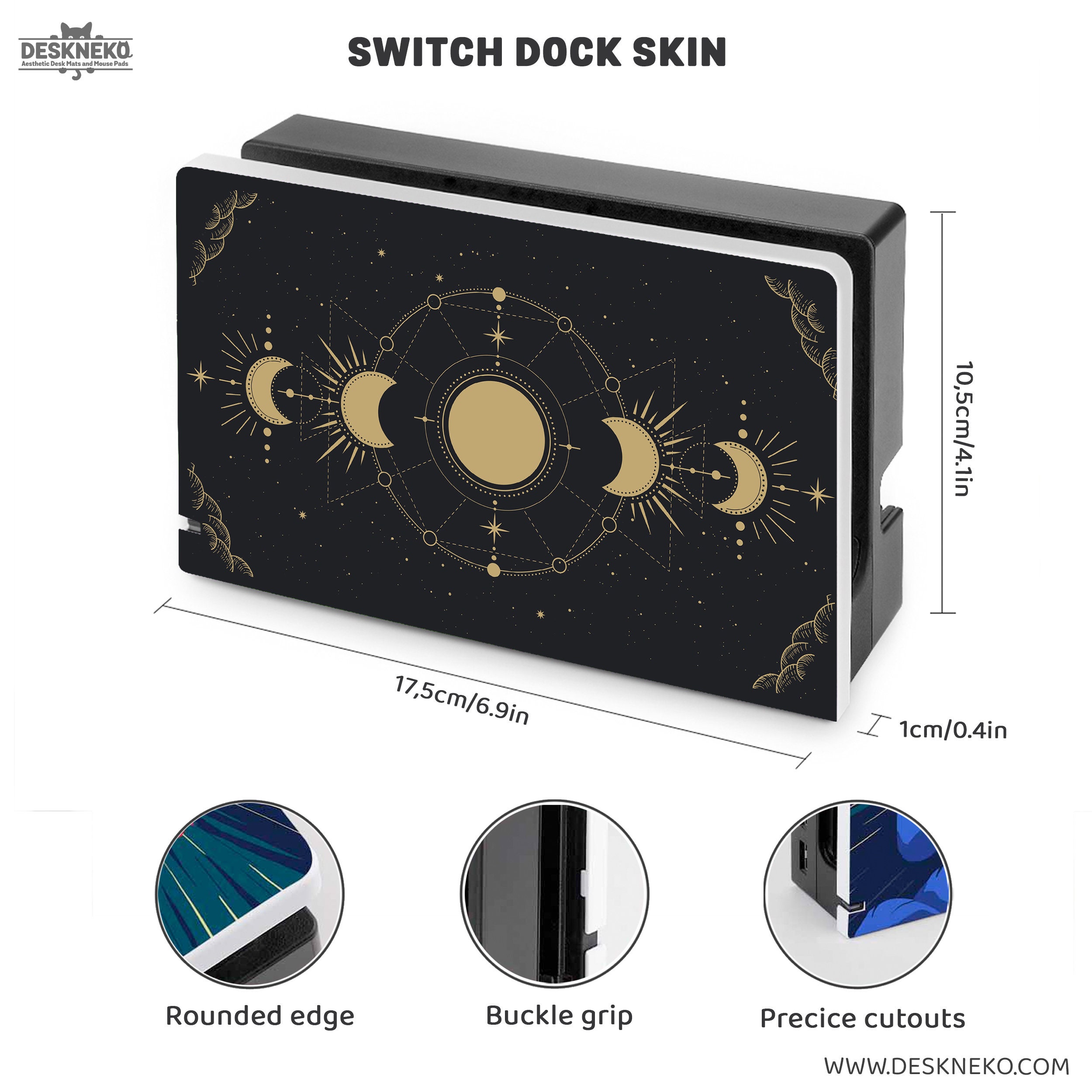 Case for Nintendo Switch Lite & Oled, Black Gold Celestial Moon Phases ...