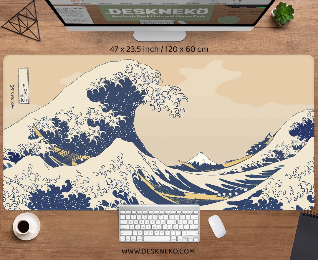Japanese Great Wave Desk Mat Mousepad, Original Hokusai Woodblock ...