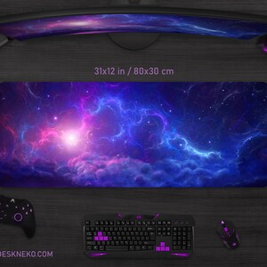 Nebula Desk Mat Galaxy Mousepad Space, Purple Stars Portal Vaporwave ...