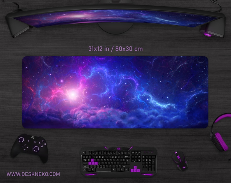 Nebula Desk Mat Galaxy Mousepad Space Purple Stars Portal - Etsy