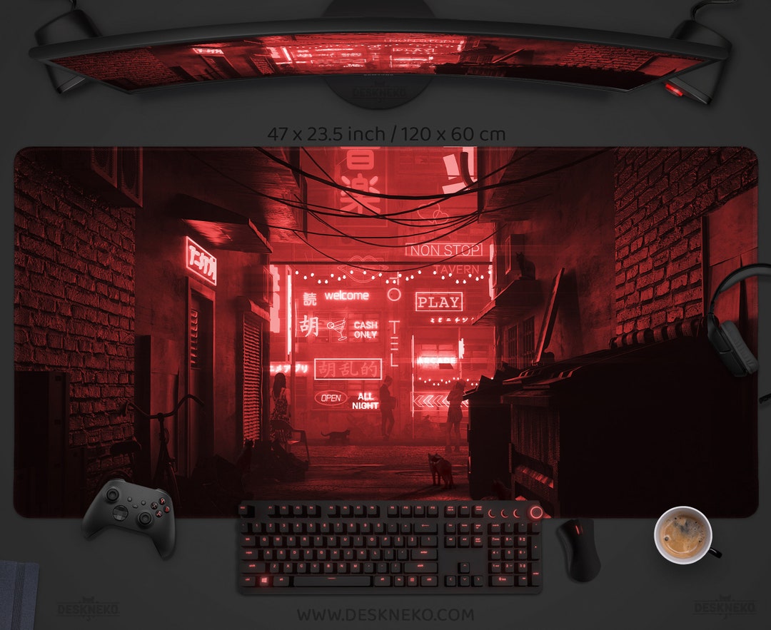 Red Gaming Mouse Pad Led, Large Mousepad Anime Xl, Japanese Desk Mat ...