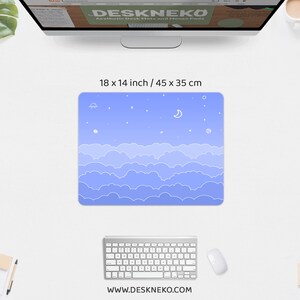 Blue Desk Mat Kawaii, Cute Mouse Pad Aesthetic, Light Blue Pastel Cloud ...