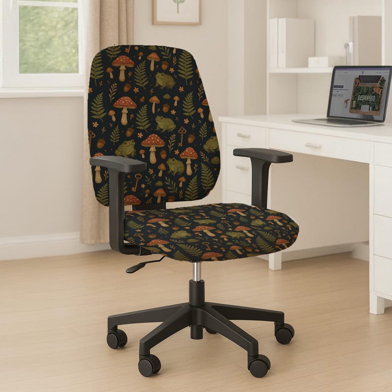 Cottagecore Goblincore Office Chair Cover, Woodland Mushroom Fern ...