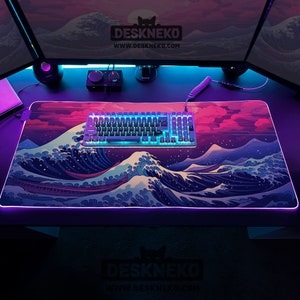 Great Wave Mouse Pad LED: Large Desk Mat RGB, Neon Purple Japanese ...
