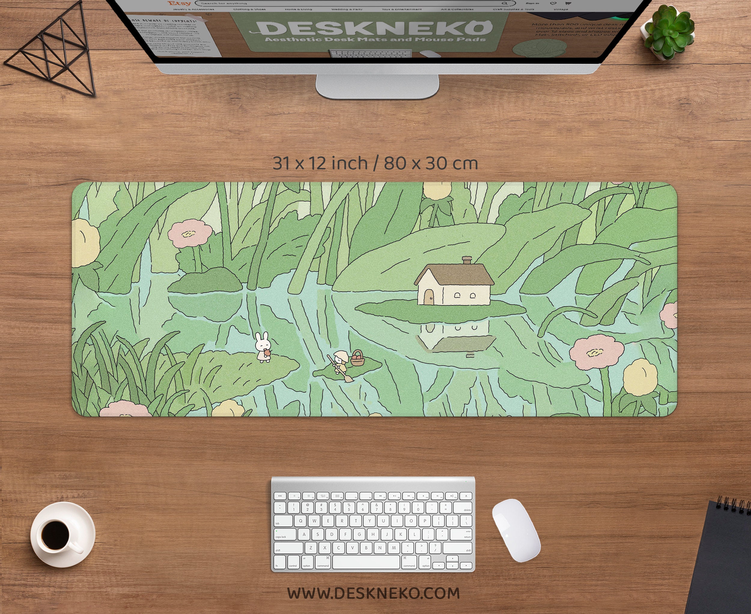 Cute Desk Mat Kawaii, Green Mousepad Aesthetic, Japanese Plants Lily ...