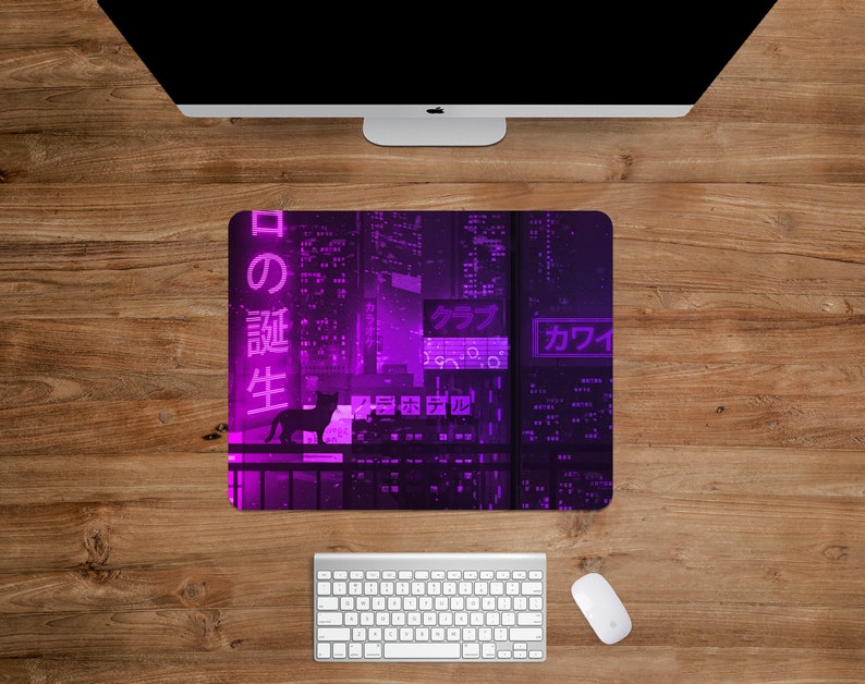 Neon Tokyo Desk Mat City Skyline Mousepad Purple Japanese - Etsy