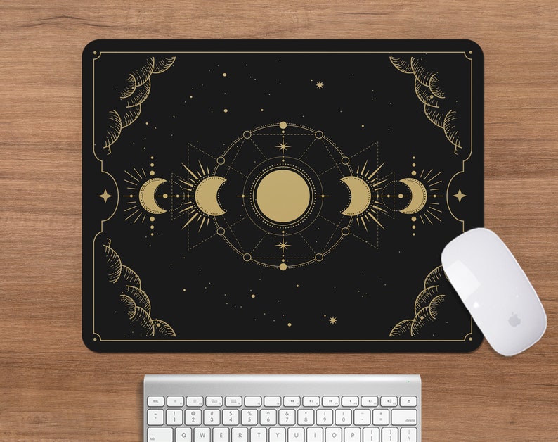 Moon Phases Mousepad, Celestial Desk Mat Xl, Gold Moon Cycle Lunar ...