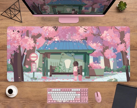 Kawaii Anime Desk Mat Cute Japanese Mousepad Xl Pink Sakura - Etsy