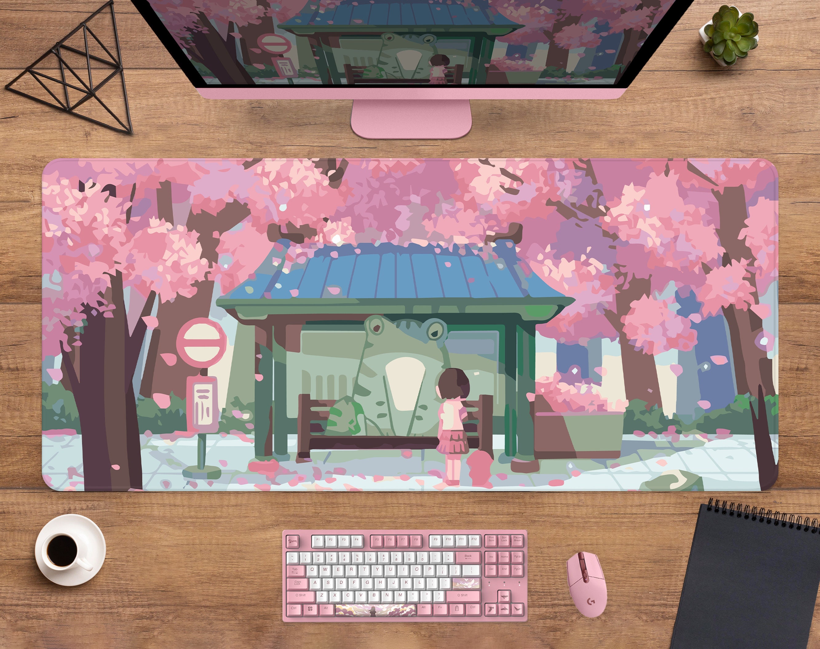 Kawaii Anime Desk Mat Cute Japanese Mousepad Xl Pink Sakura - Etsy