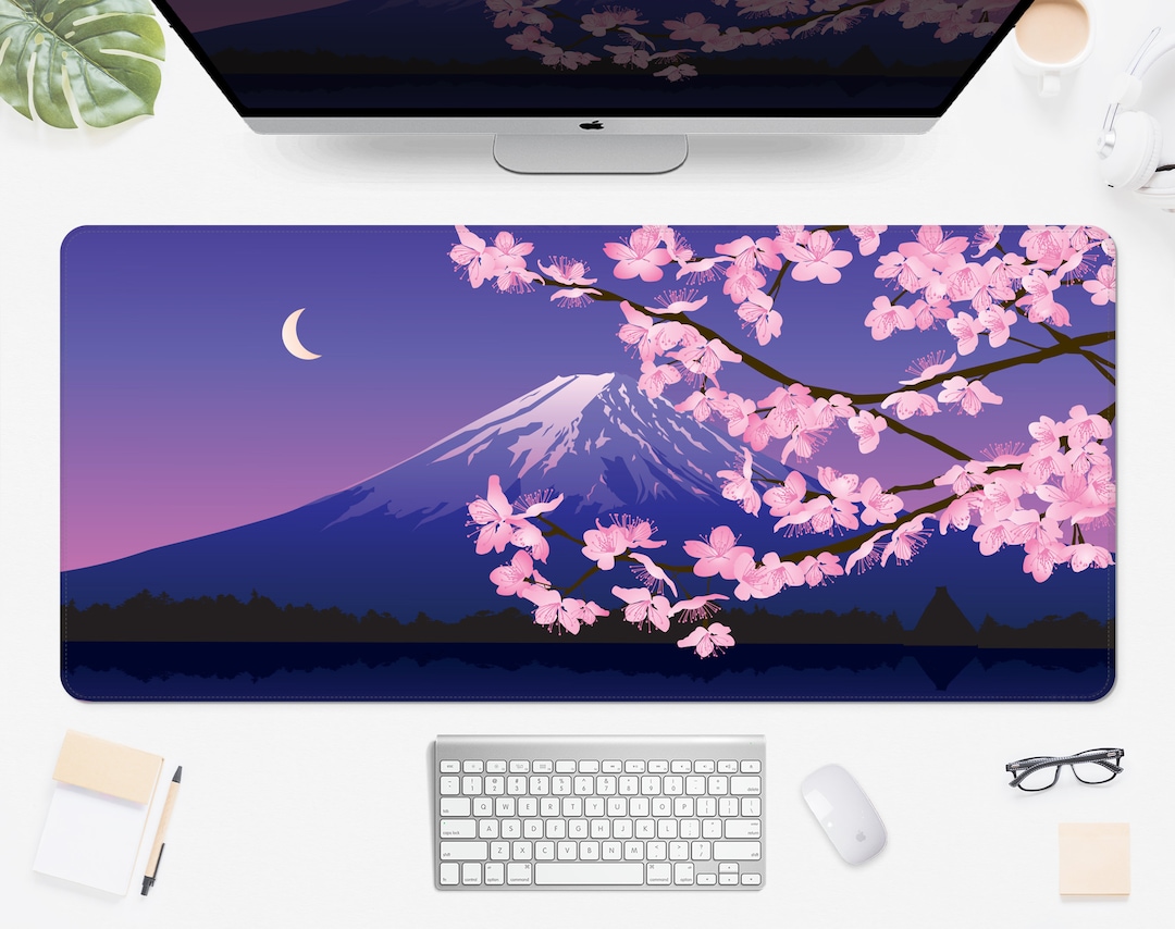 Japanese Desk Mat Purple Mousepad Cherry Blossom, Sakura Flowers Mount ...