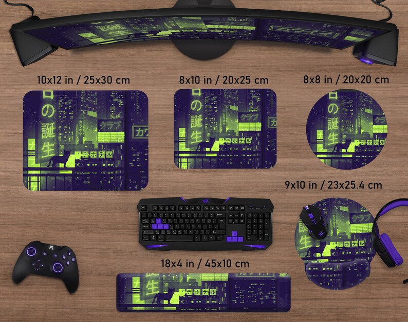 Vaporwave Desk Mat RGB Gaming Mousepad Deskmat Neon Green - Etsy