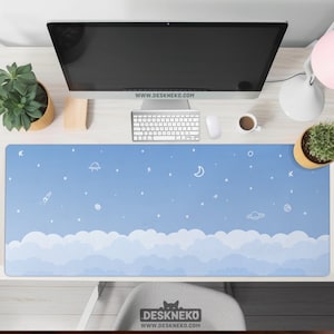 Light Blue Desk Mat, Cute Mousepad Large, Kawaii Anime Aesthetic Clouds ...