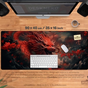 Red Dragon Desk Mat, Japanese Mouse Pad, Large Gaming Mousepad Led, Rgb ...