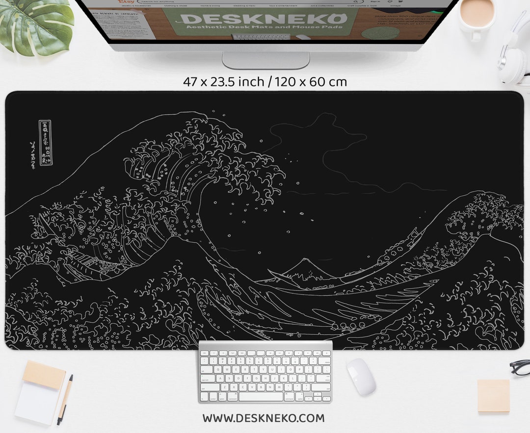 Great Wave Desk Mat Black and White, Japanese Mousepad, Japan ...