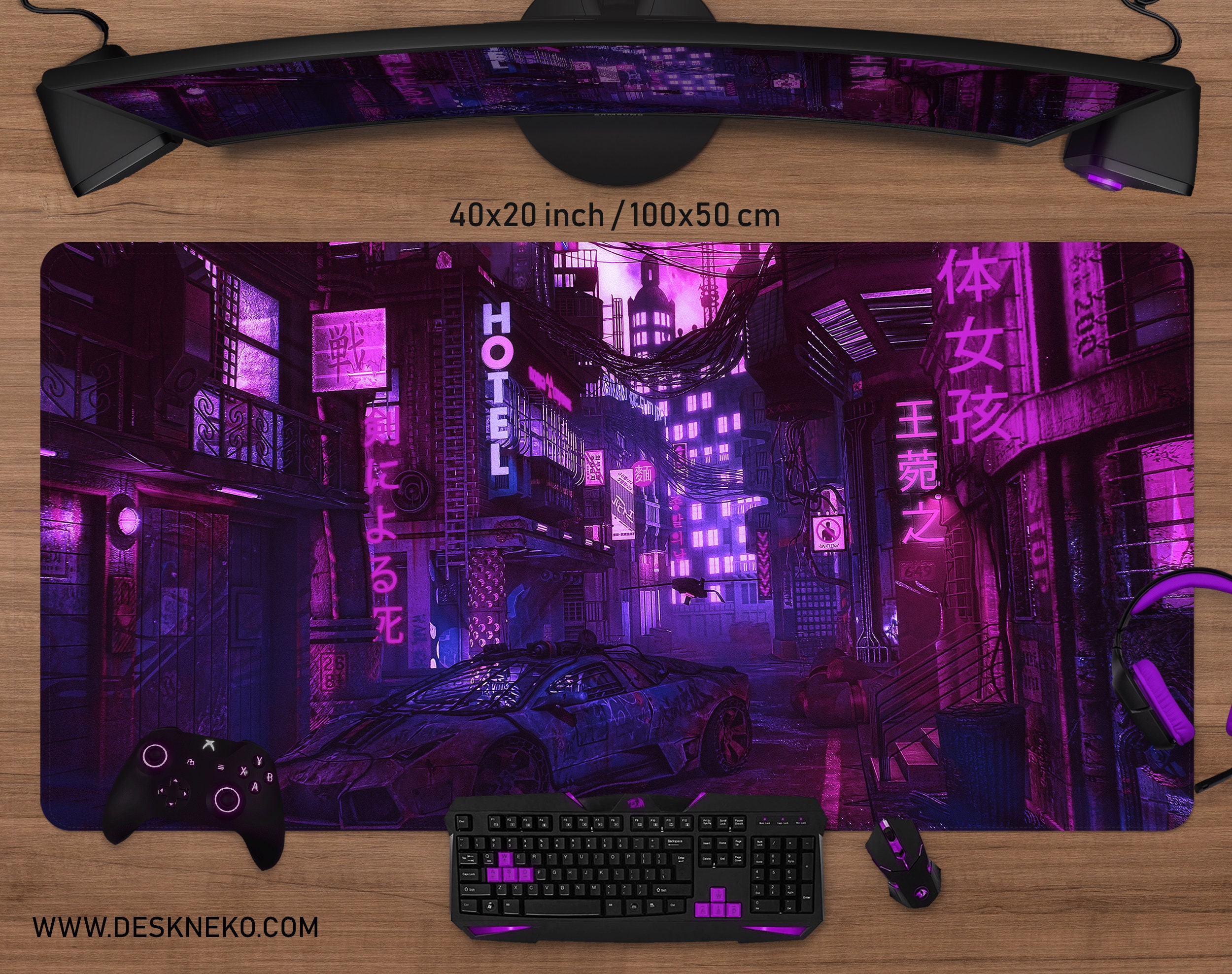 Cyberpunk Desk mat RGB, Vaporwave Mousepad neon city, Tokyo Deskmat Led ...