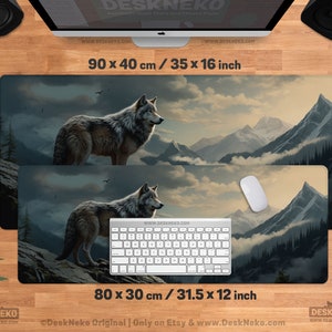 Mountain Wolf Desk Mat: Nature Mouse Pad Xl, Grey Landscape Art, Extra ...