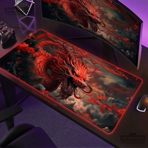 Red Dragon Desk Mat, Japanese Mouse Pad, Large Gaming Mousepad Led, Rgb ...