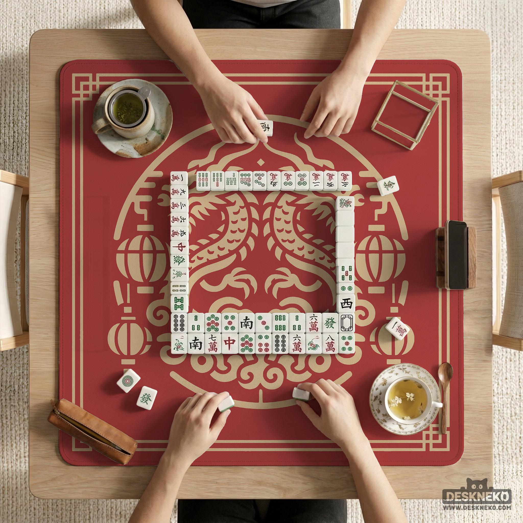 Red Mahjong Mat Dragon Design, Gold Chinese Mah Jongg Play Mat, Red ...