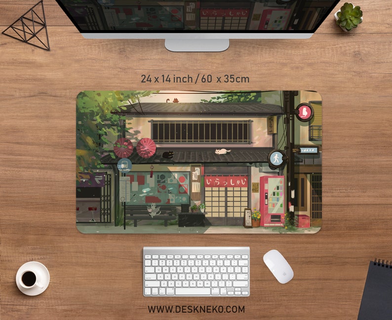 Cat Cafe Desk Mat Lo Fi Anime Mousepad Aesthetic Kawaii - Etsy