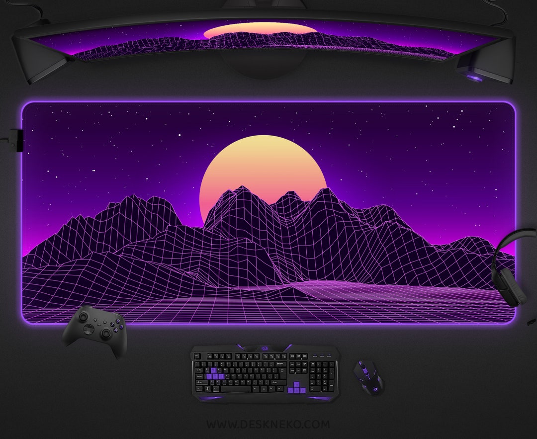 Vaporwave Desk Mat Purple, Large Mouse Pad Gaming, Retrowave Retro ...
