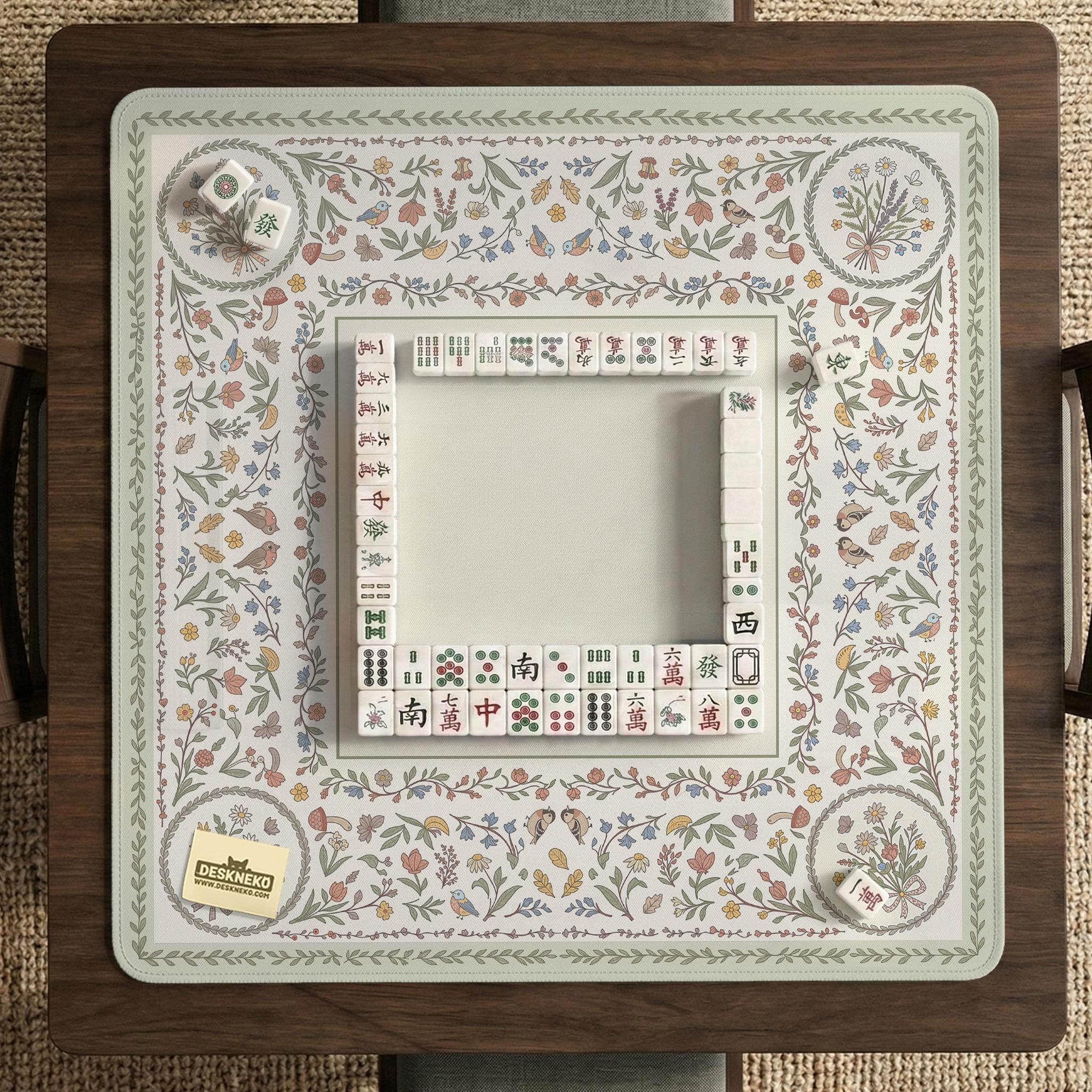 Mahjong Mat, Mahjong Table Mat, Neoprene Board Game Pad, Floral Bird ...