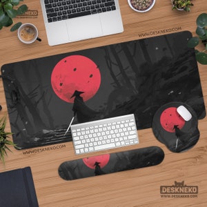 Japanese Mousepad Large, Samurai Mouse Pad, Anime Black Red Deskmat Led ...