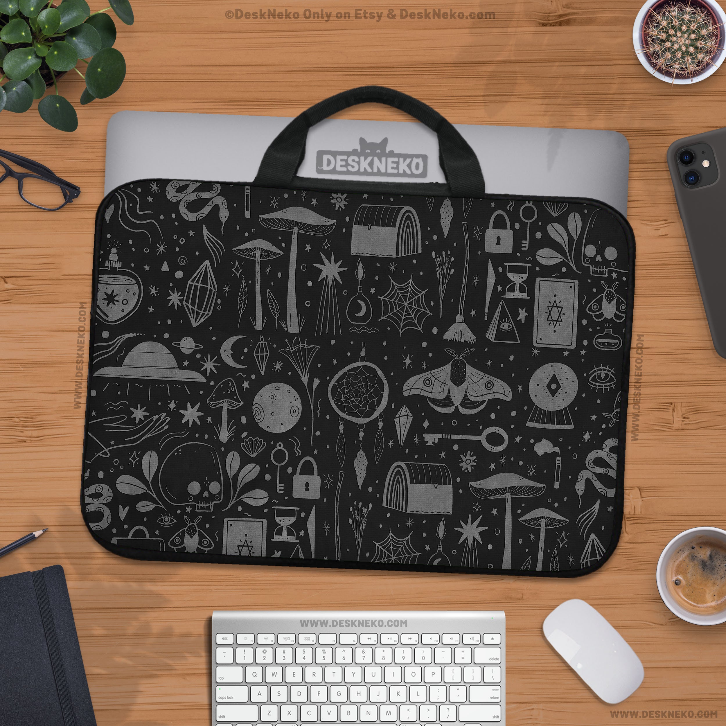 Black Witchy Laptop Sleeve, Cute Goth Laptop Bag, Halloween skull cover ...