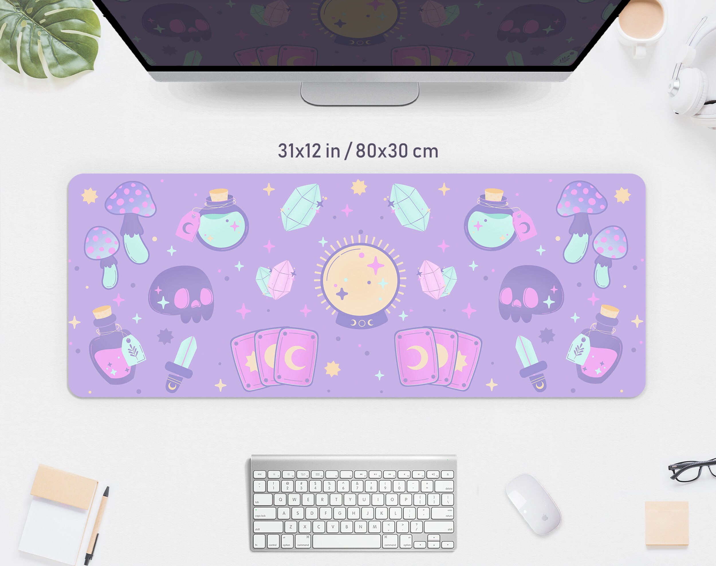 Pastel Goth Desk Mat Kawaii Mousepad, Pastel Purple Lilac Violet Pink ...