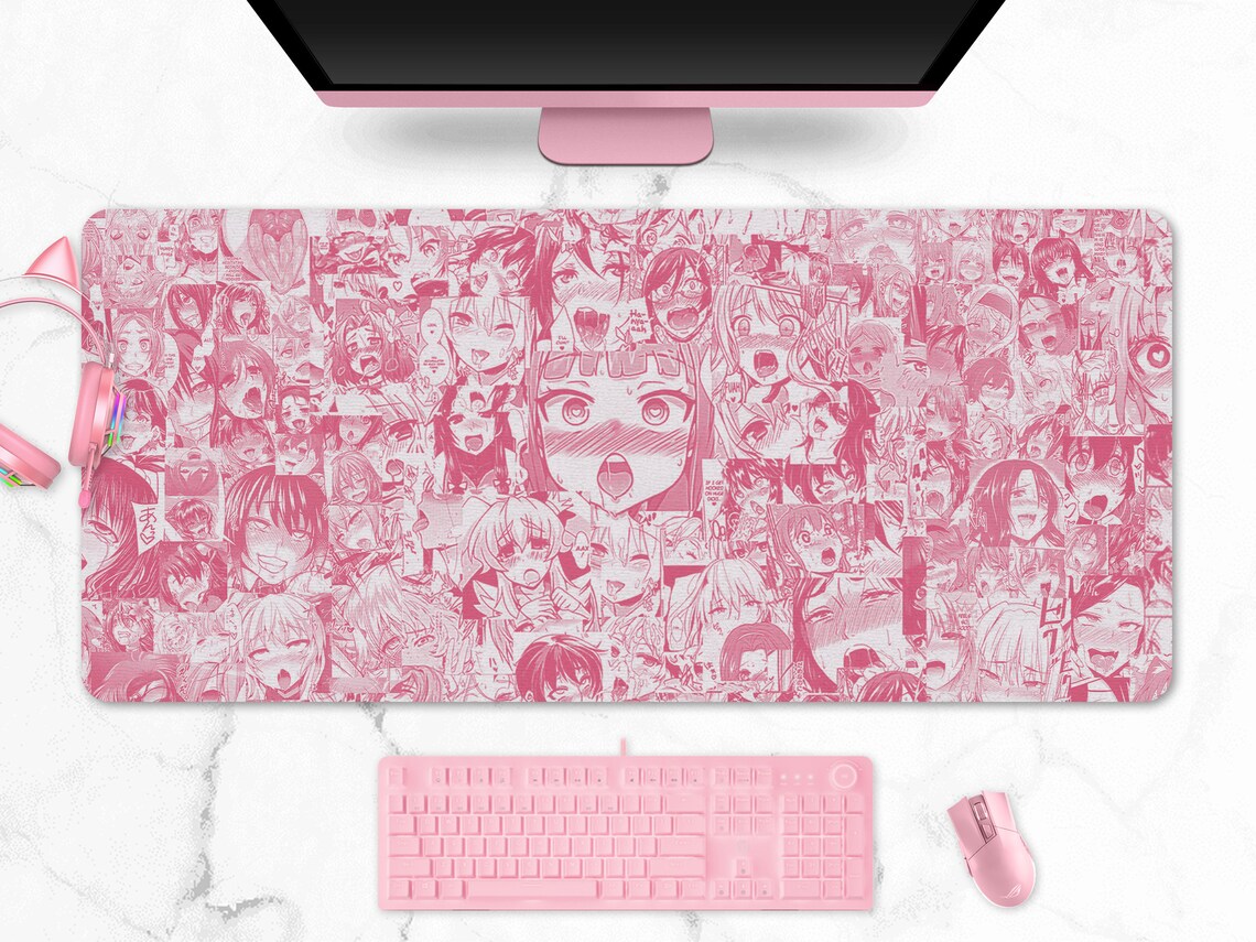 Pink Ahegao Mousepad Pastel Pink Anime Aesthetics Lewd Etsy