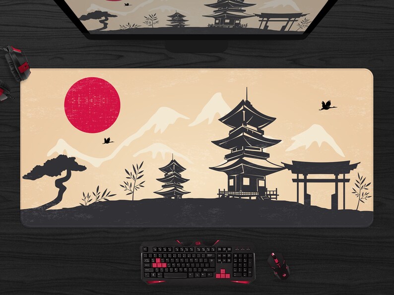 Japanese Desk Mat Japan Mousepad Xl Mount Fuji and Sakura | Etsy