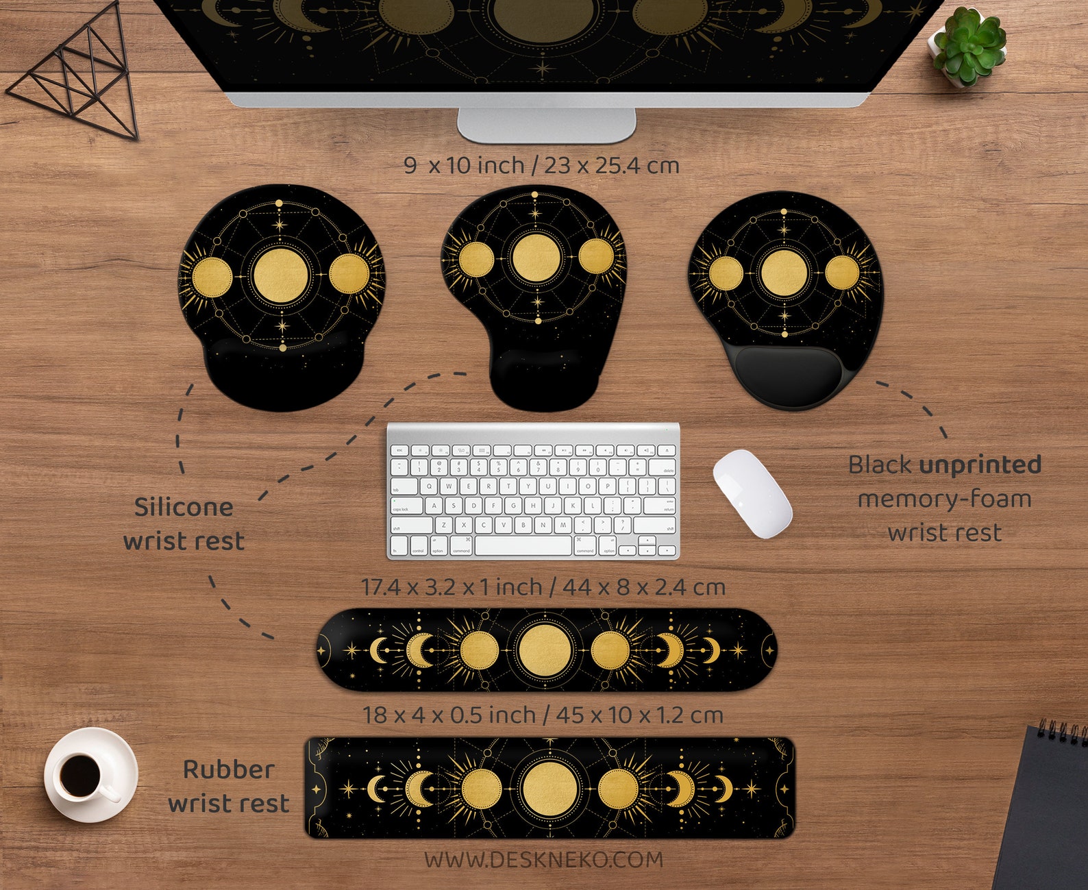 Moon Phases Desk Mat Gold, Celestial Mousepad, Witchy Mouse Pad Large ...
