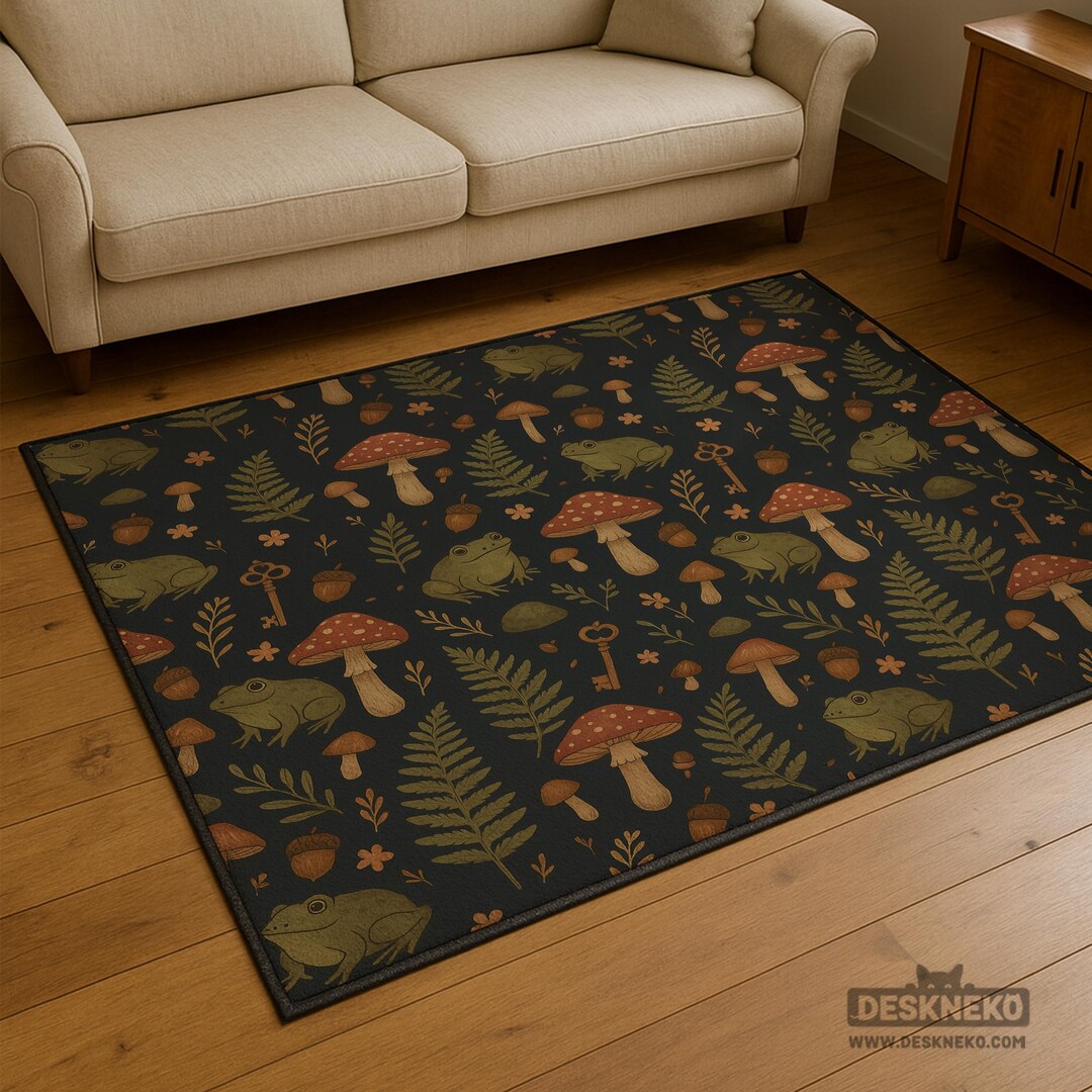 Cottagecore Mushroom Frogs Floor Mat, Goblincore Enchanted Forest Area ...