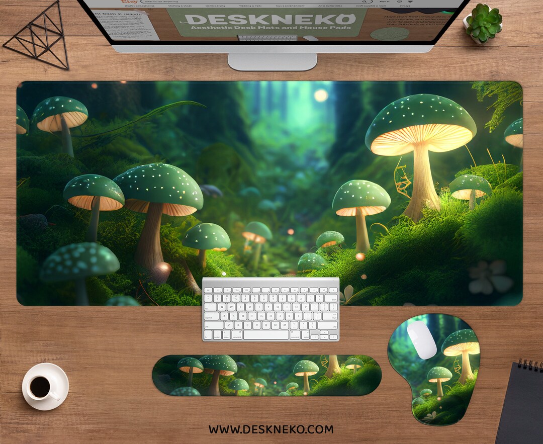 Mushroom Desk Mat Xl, Green Forest Mouse Pad Nature, Cottagecore Witchy ...
