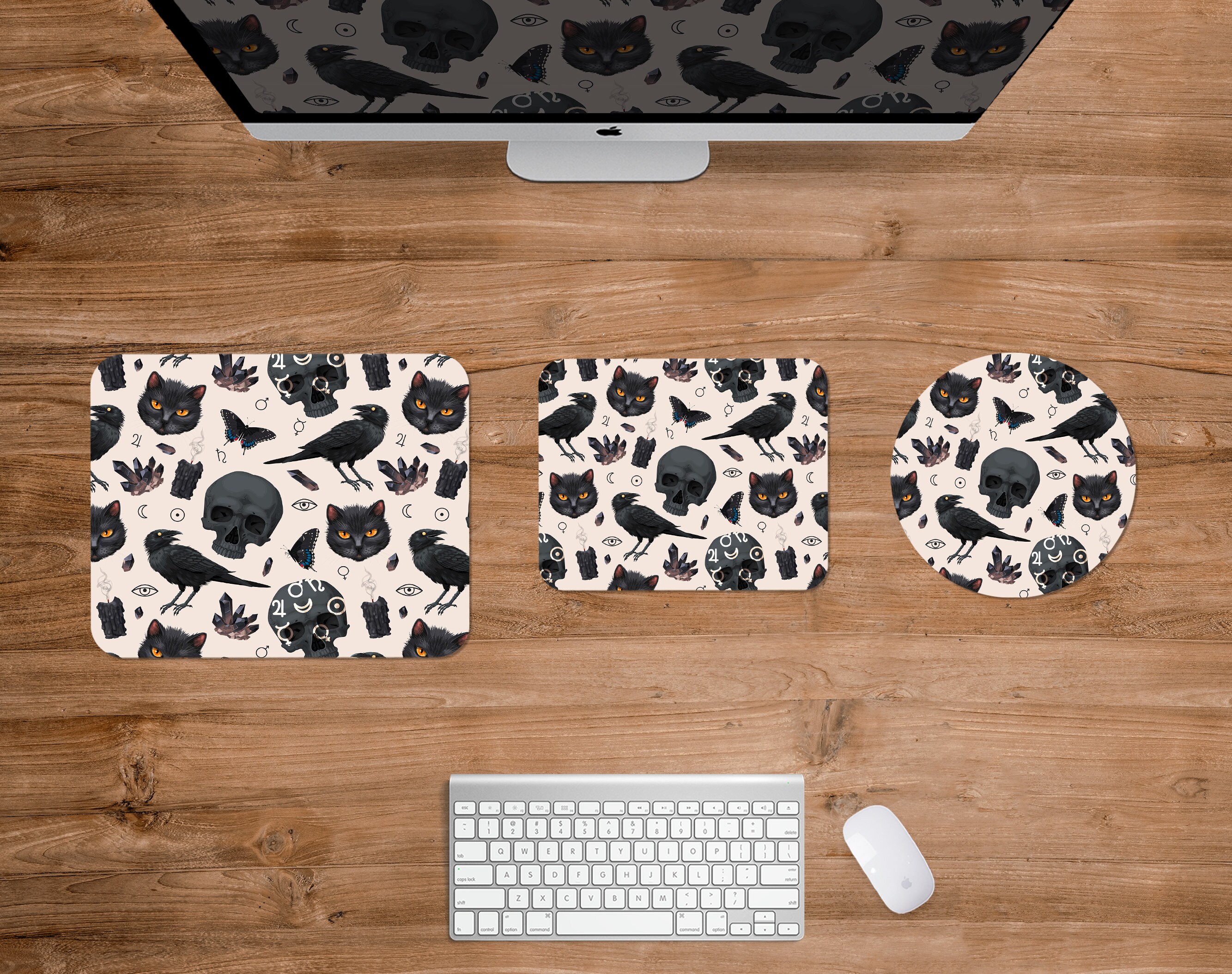 Witchy Desk Mat Xxl Goth Mousepad Spooky Black Cat Horror - Etsy